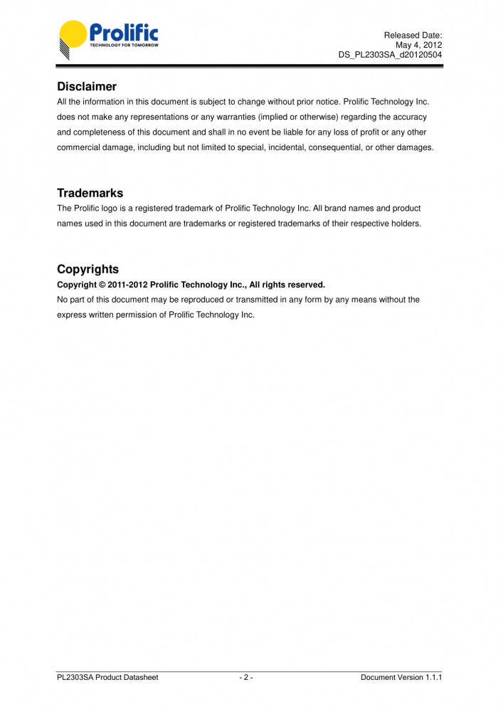 PL2303SA datasheet page 2