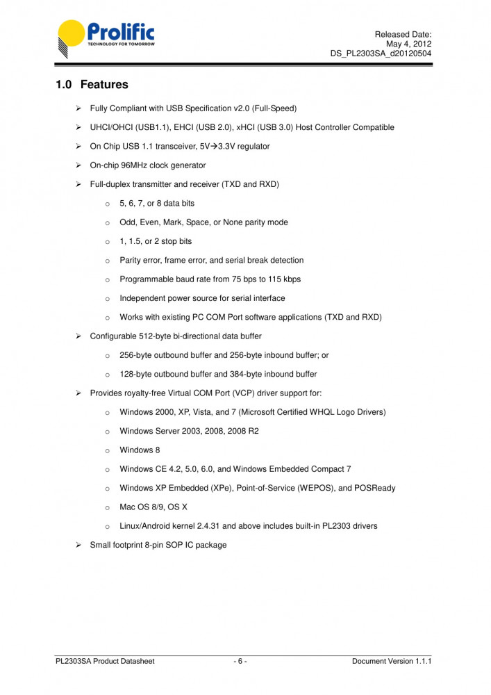 PL2303SA datasheet page 6