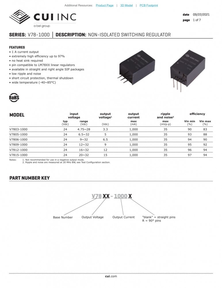 CUI V7803-1000 datasheet page 1