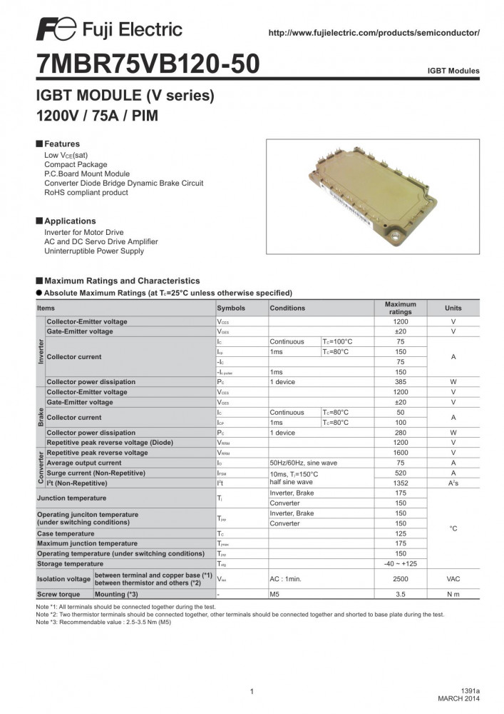 7MBR75VB120-50 datasheet page 1