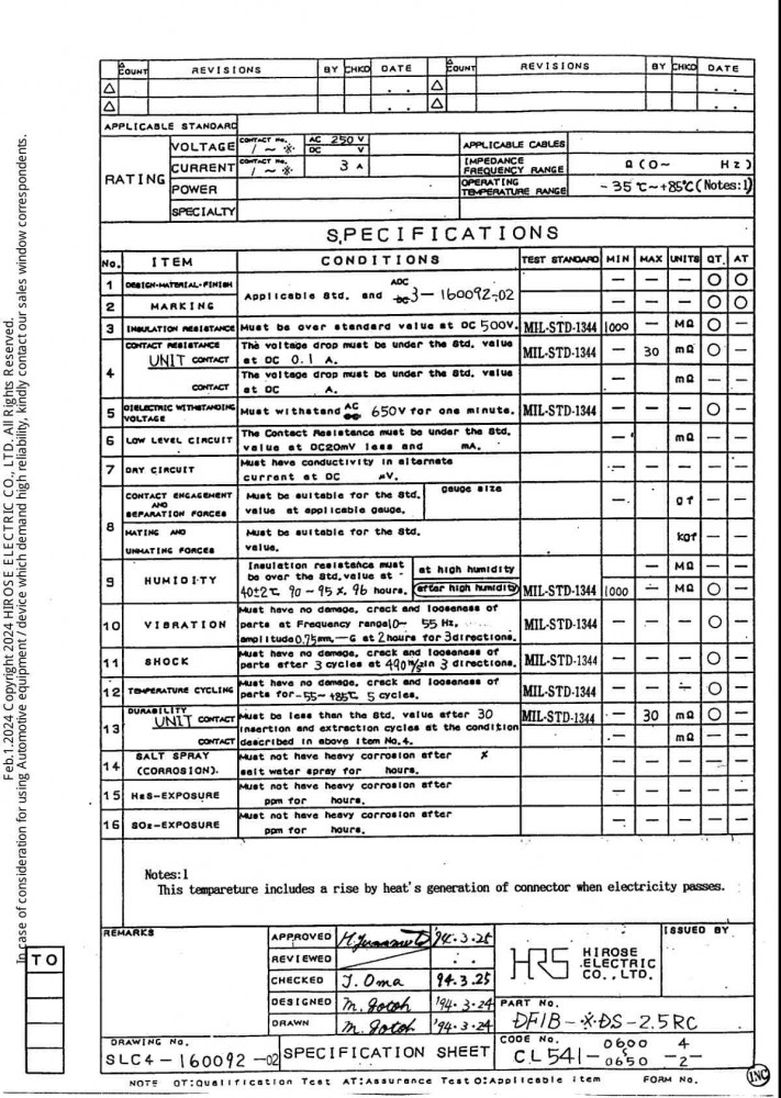 HRS DF1B-30DS-2.5RC specification document preview