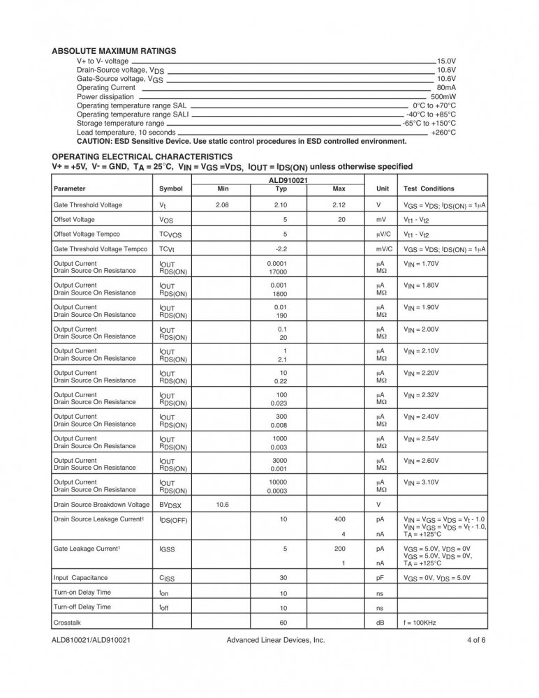 ALD910021SALI datasheet page 4