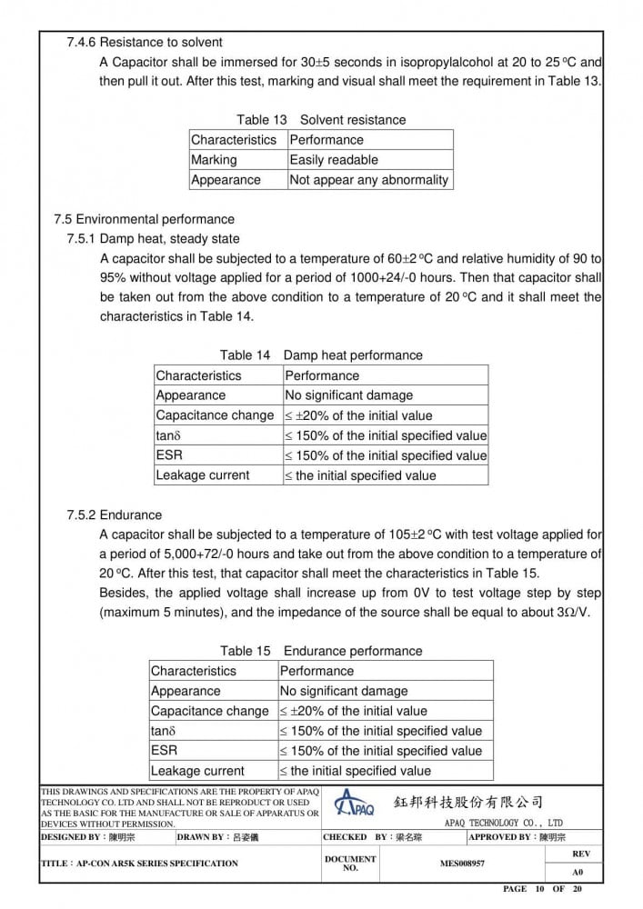 APAQ specification page 10