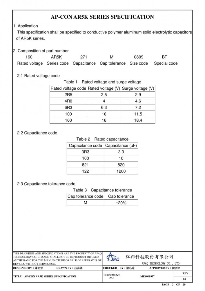APAQ specification page 2