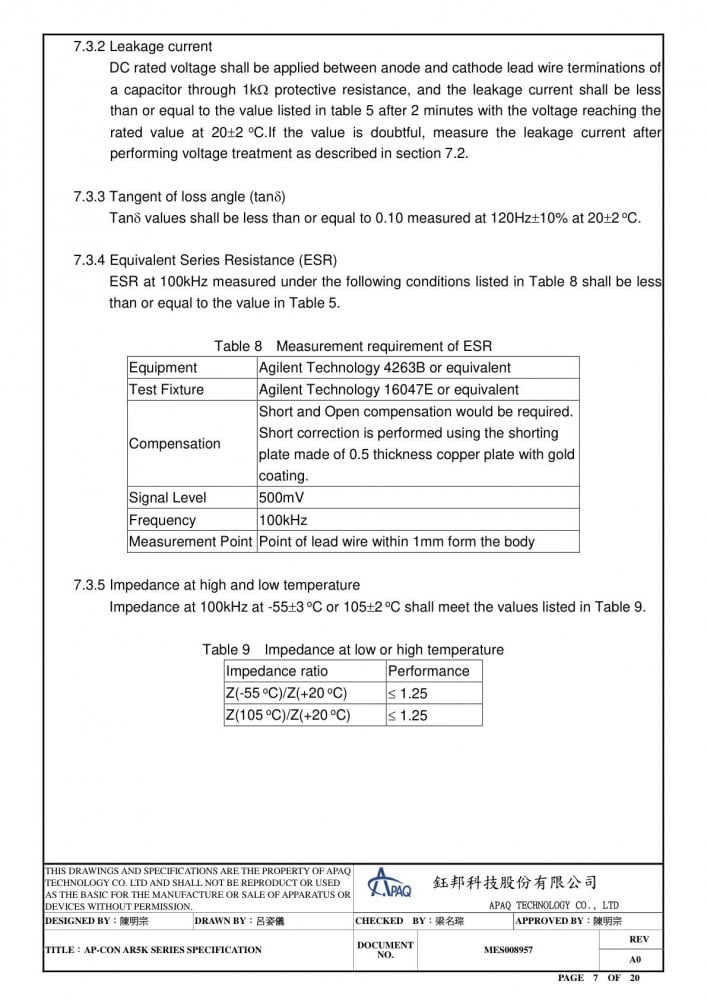 APAQ specification page 7