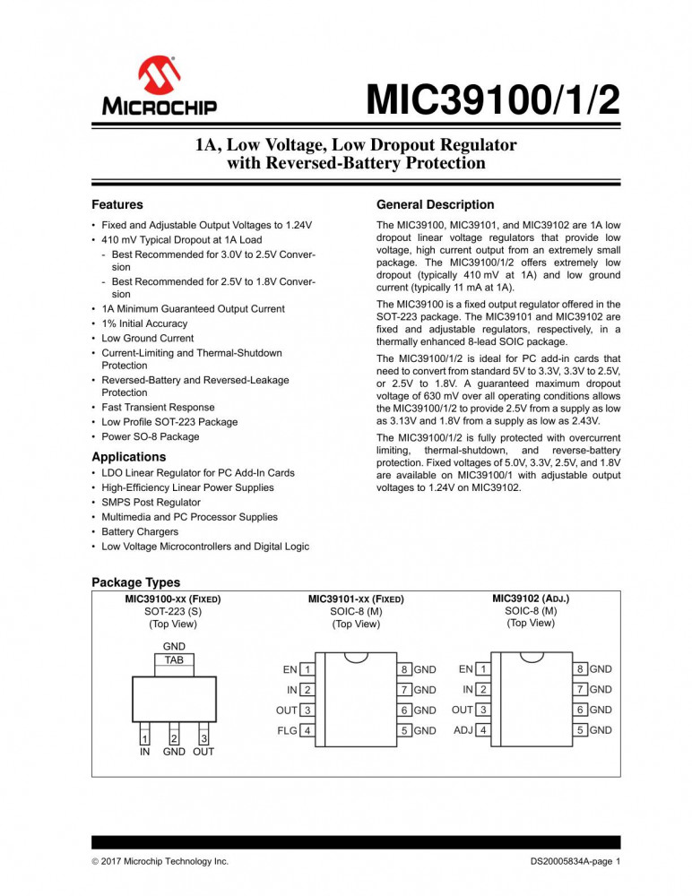 MIC39101 technical document page 1