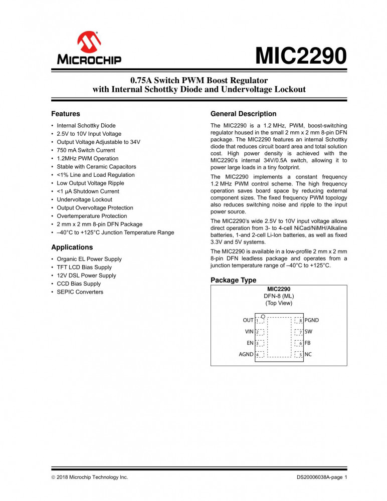 MIC2290 technical document page 1