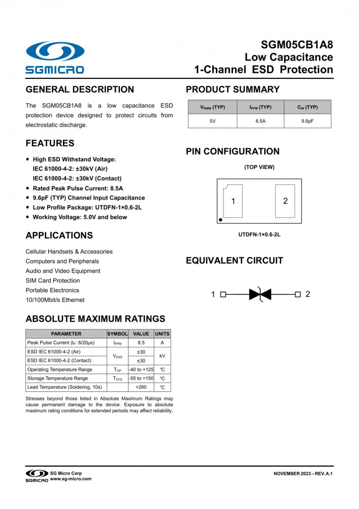 SGM05CB1A8 datasheet page 1