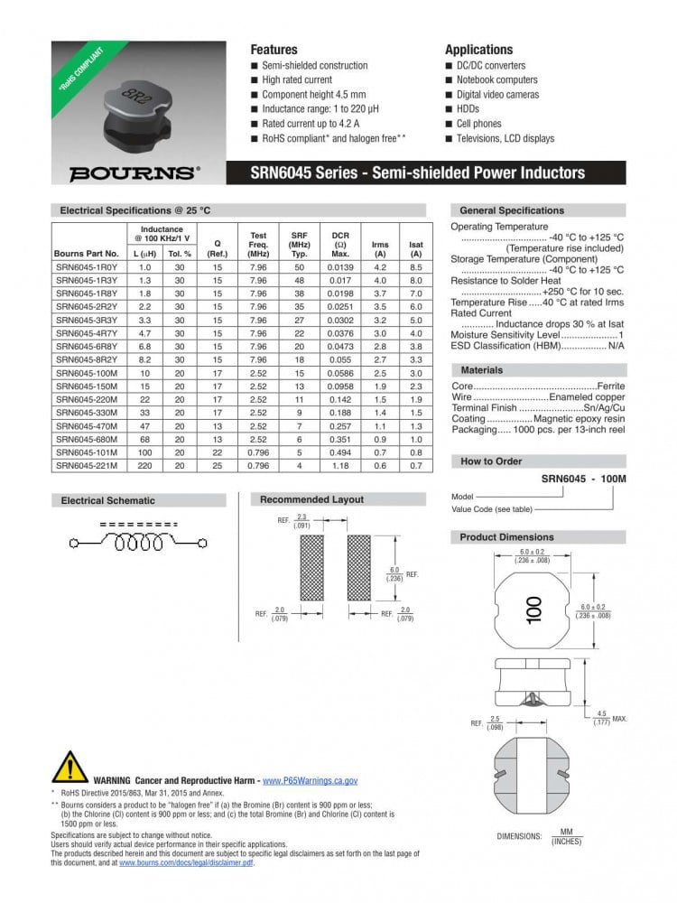 BOURNS SRN6045 datasheet page 1