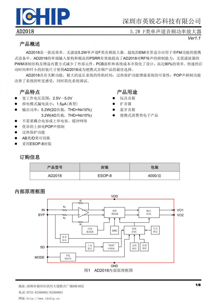 AD2018 datasheet page 1