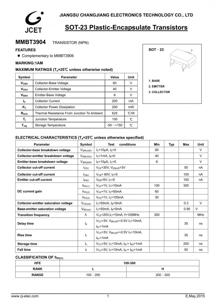 MMBT3904-G datasheet page 1