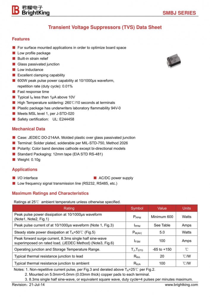 SMBJ6.0A/TR13 datasheet page 1