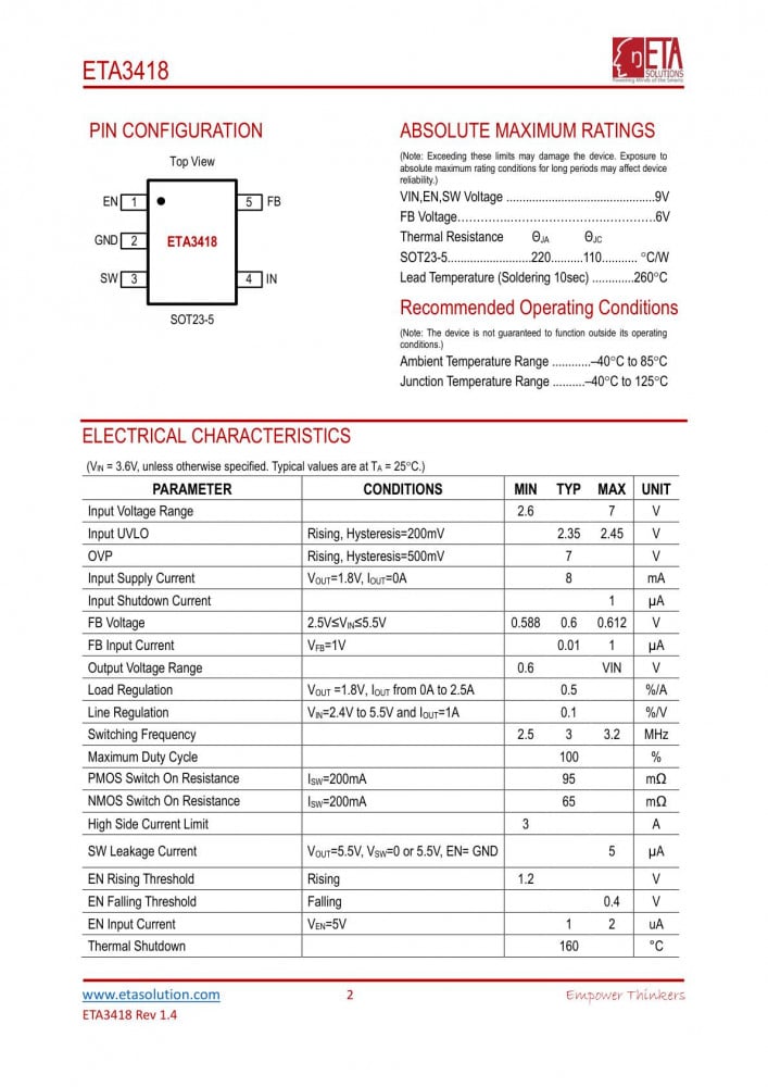 ETA3418S2F datasheet page 2