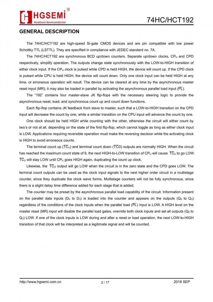 74HC192M/TR datasheet page 2
