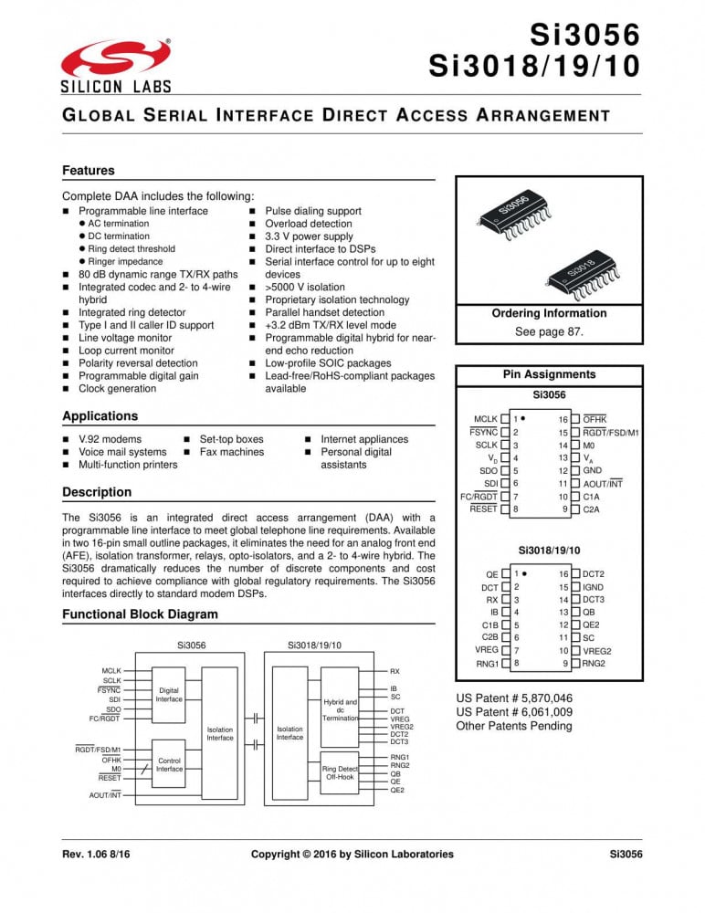 SI3018 technical document page 1