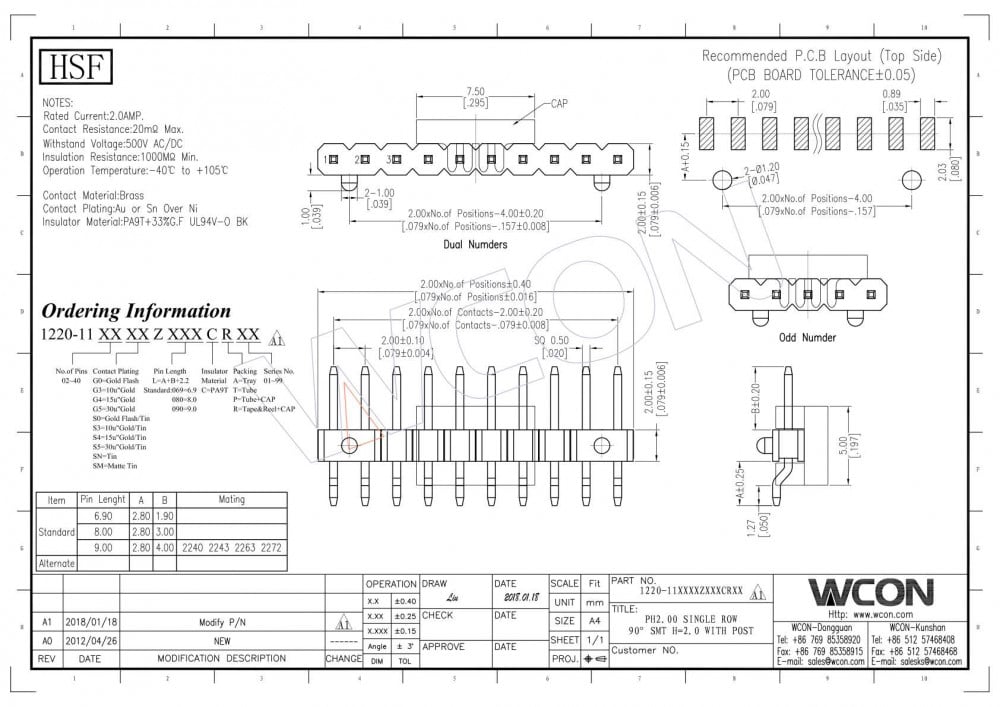 Wcon 1220-11 series technical drawing