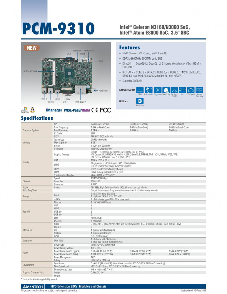 PCM-9310 technical document page 1