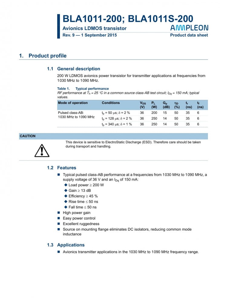 BLA1011-200H datasheet page 1