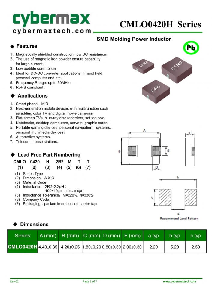 Cybermax CMLO0420H datasheet page 1