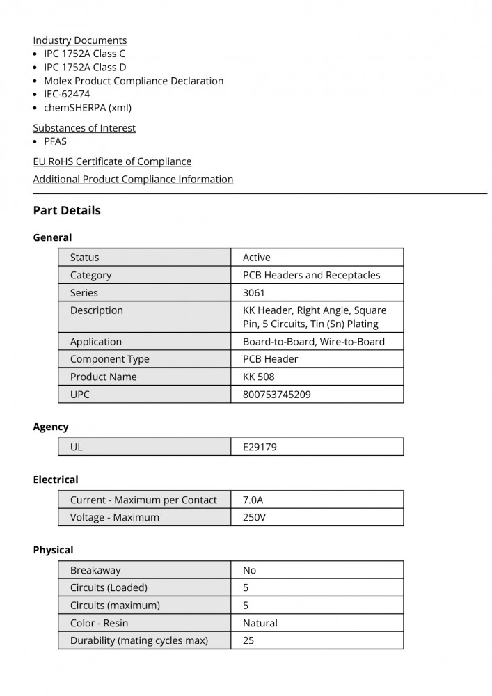 MOLEX KK 508 specification page 2