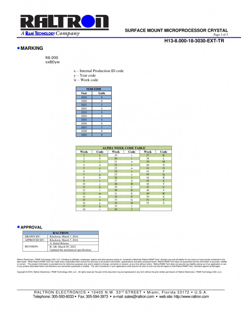 Raltron H13-8.000-18-3030-EXT-TR technical document page 3