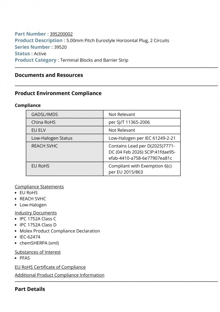 MOLEX 395200002 product document page 1