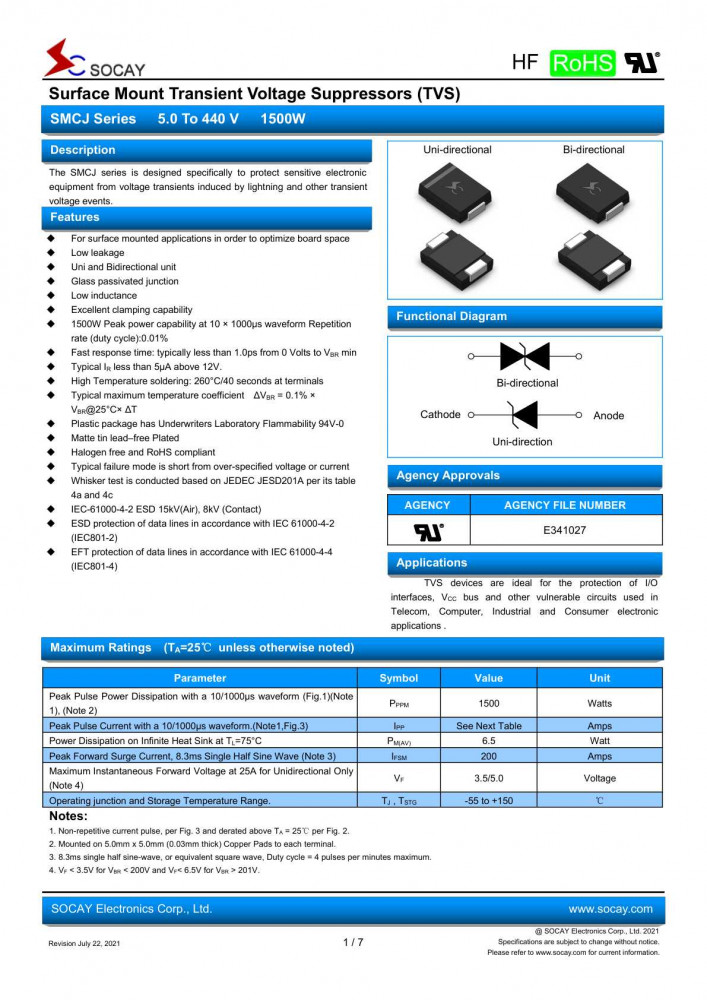 SOCAY SMCJ series datasheet page 1