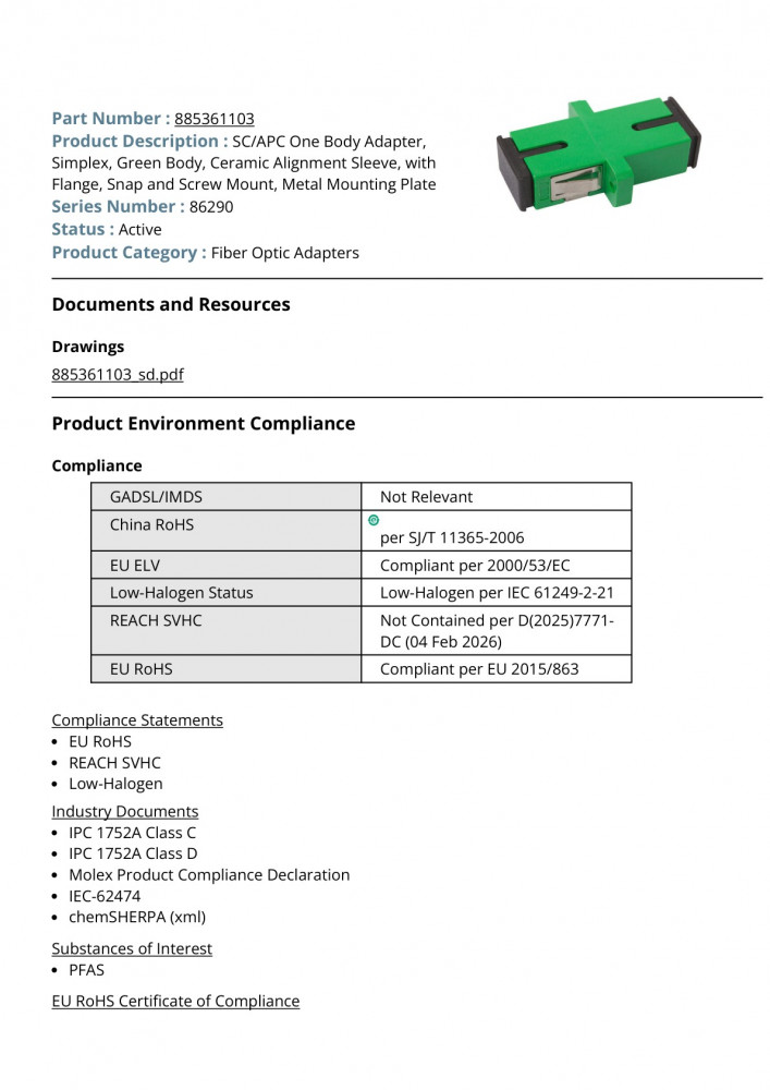 Molex 885361103 drawing page 1