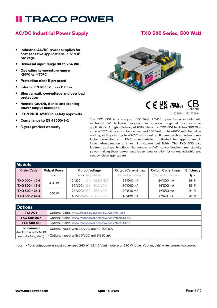 TXO 500 technical document page 1