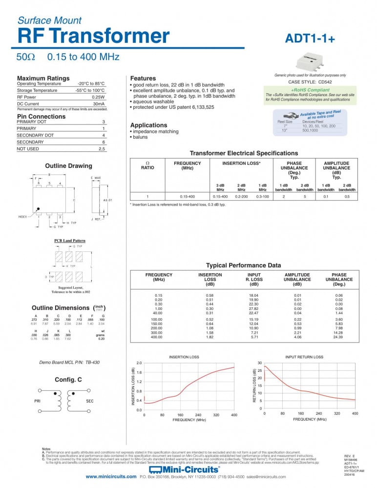 ADT1-1+ Mini-Circuits specification document preview