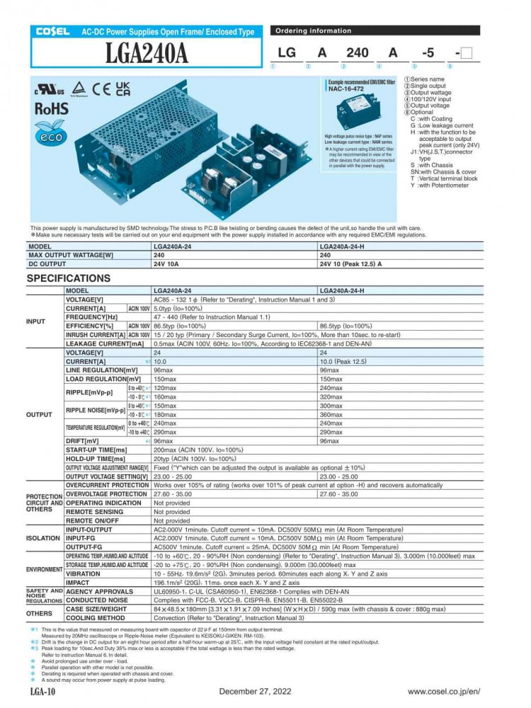 Cosel LGA series datasheet page 10