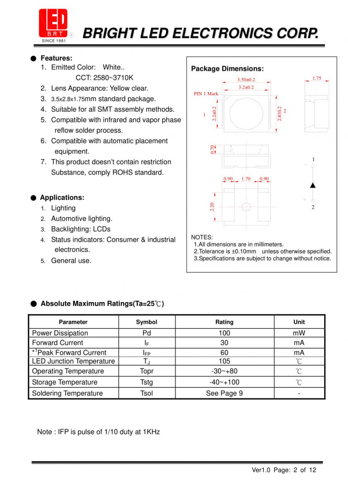 BL-3528W10 technical document page 1