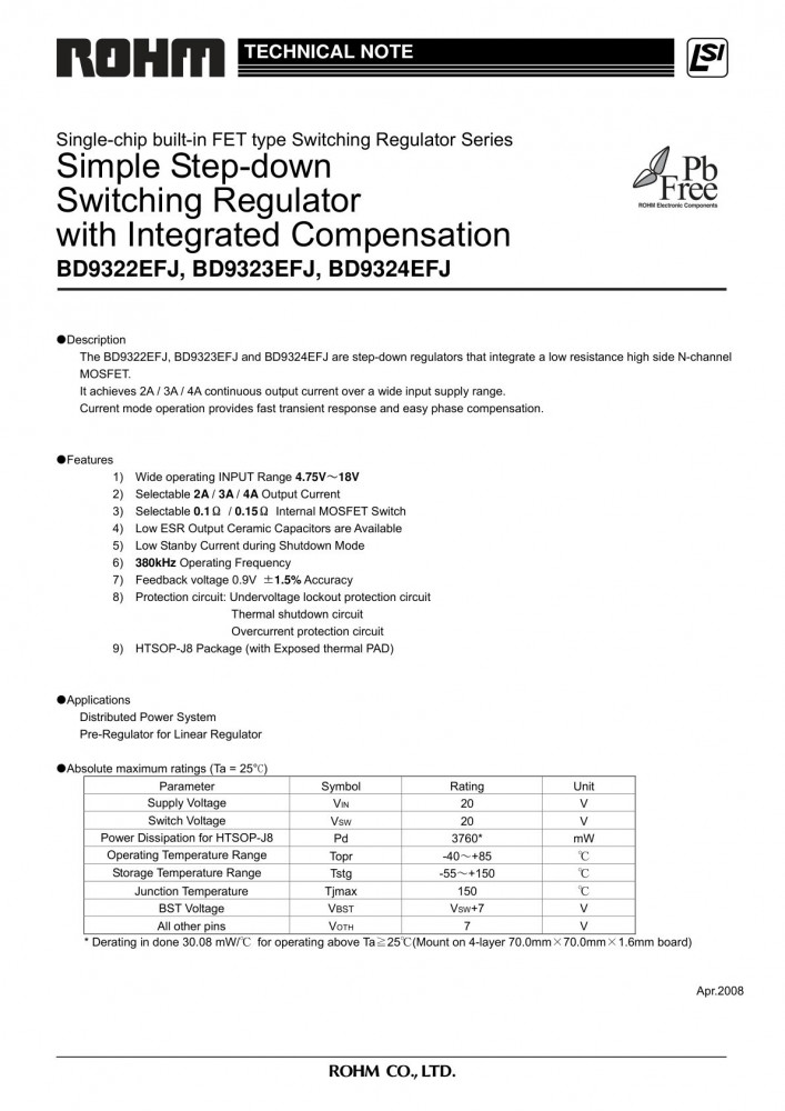 BD9322EFJ technical document page 1