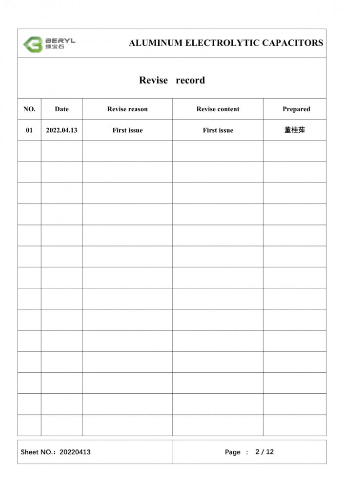 BERYL specification sheet page 2
