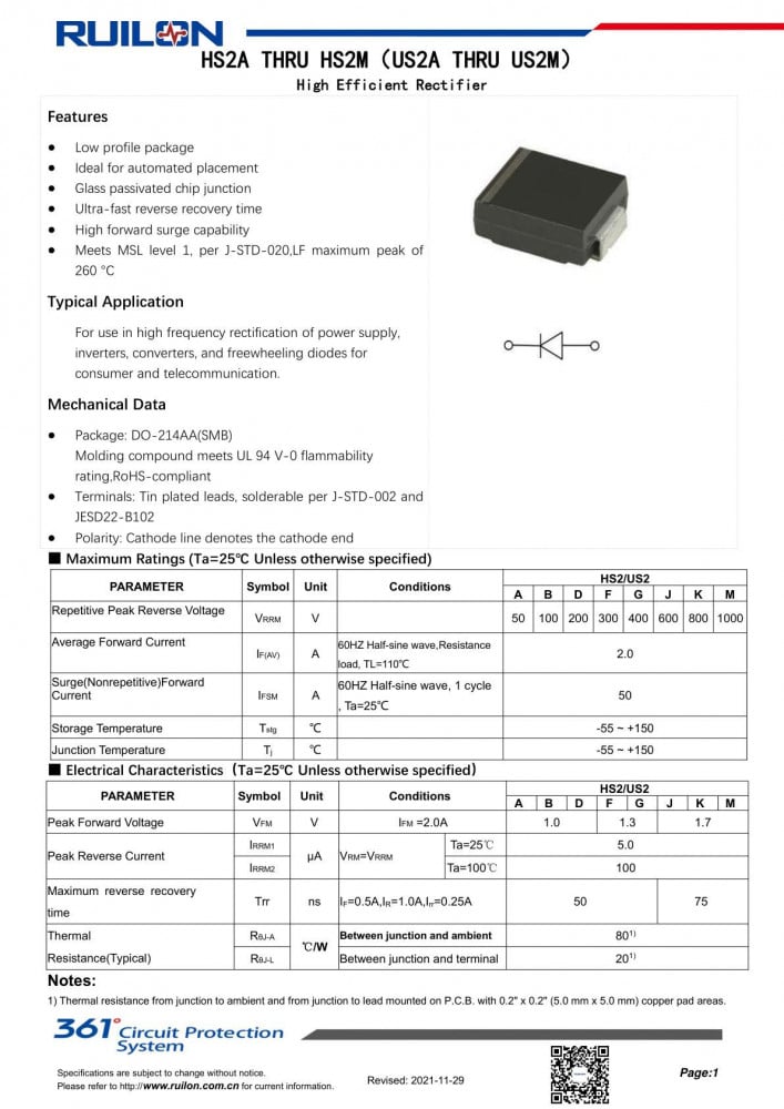 HS2G datasheet page 1