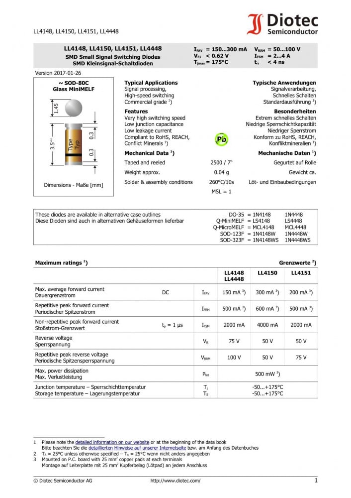 DIOTEC LL4148 datasheet page 1