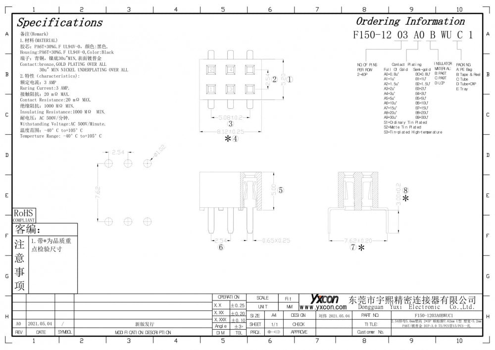 Yxcon F150-1203A0BWUC1 technical drawing