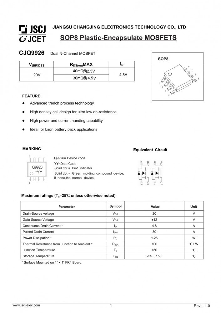 CJQ9926 datasheet page 1