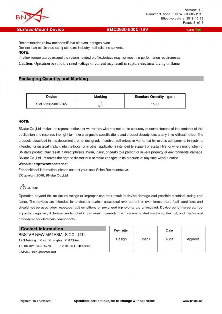 BNstar SMD2920-500C-16V datasheet page 3