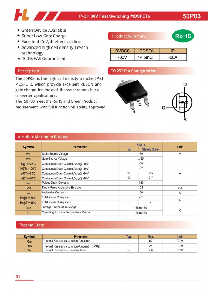 HL 50P03 datasheet page 1