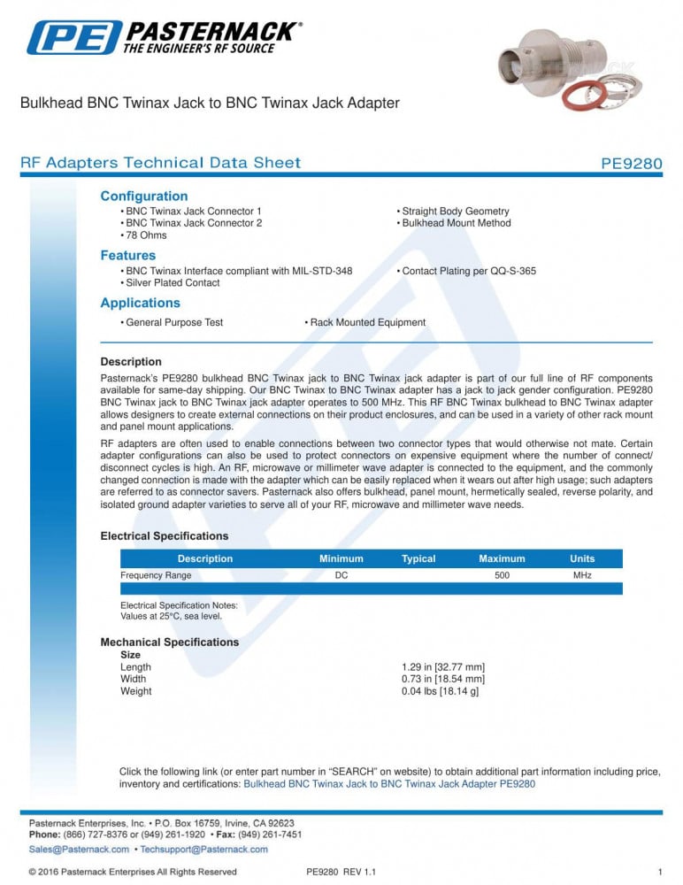 PE9280 technical datasheet page 1