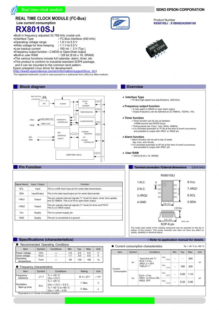 EPSON RX8010SJ datasheet page 1