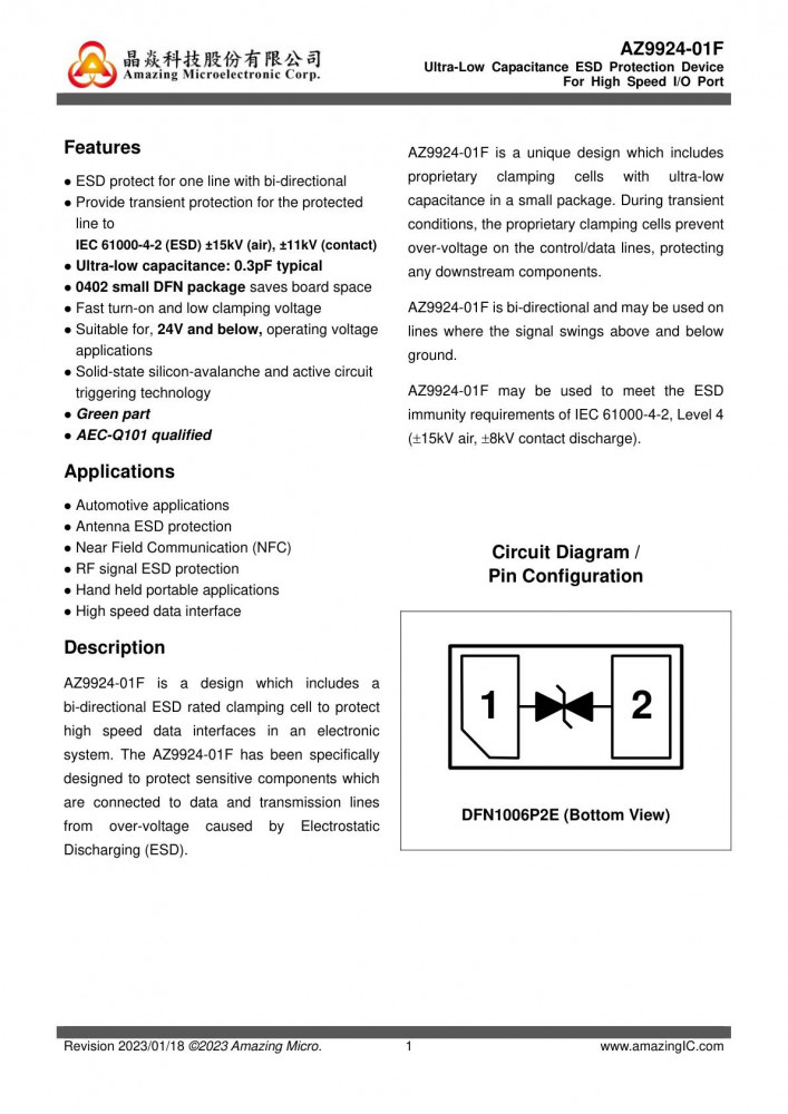 AZ9924-01F datasheet page 1