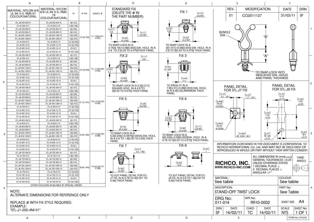 STL stand-off twist lock technical drawing