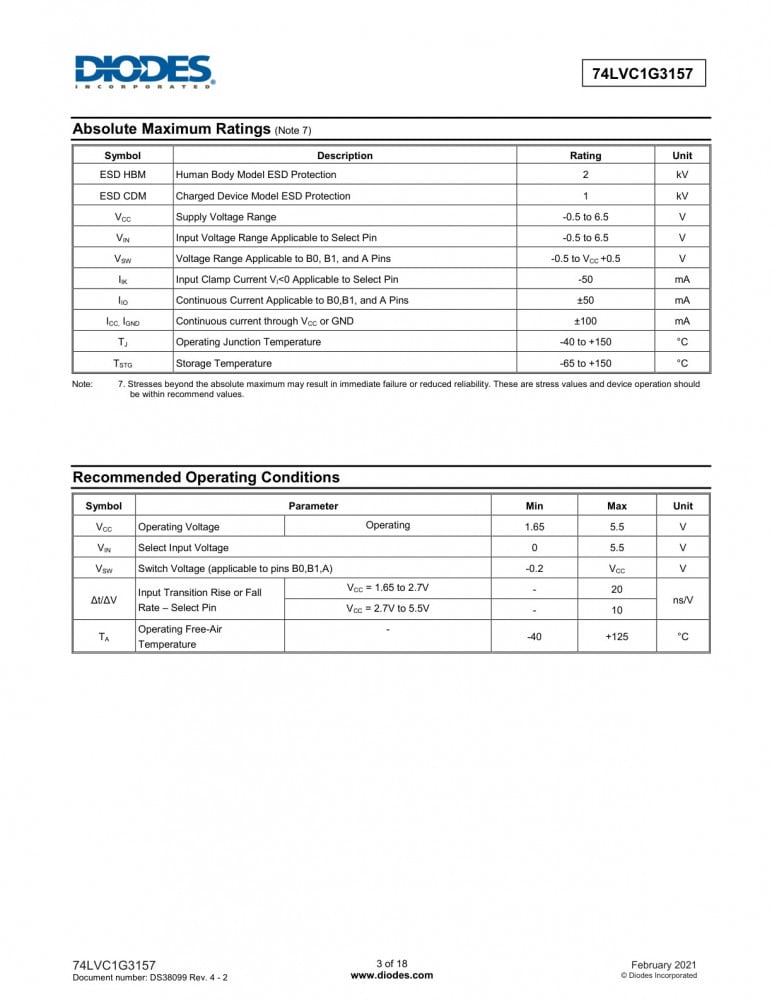 74LVC1G3157DW-7 datasheet page 3