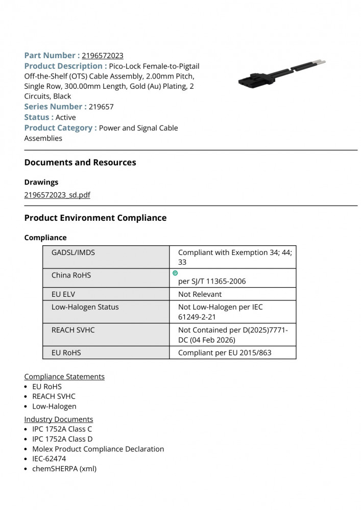 MOLEX 2196572023 product drawing page 1