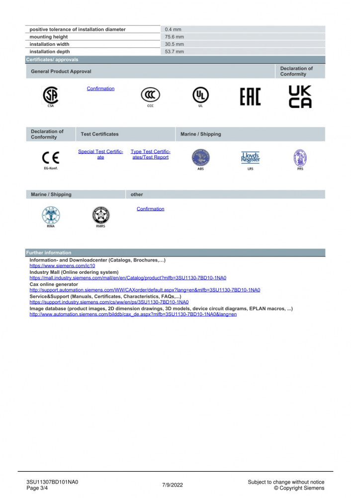 SIEMENS 3SU11307BD101NA0 datasheet page 3