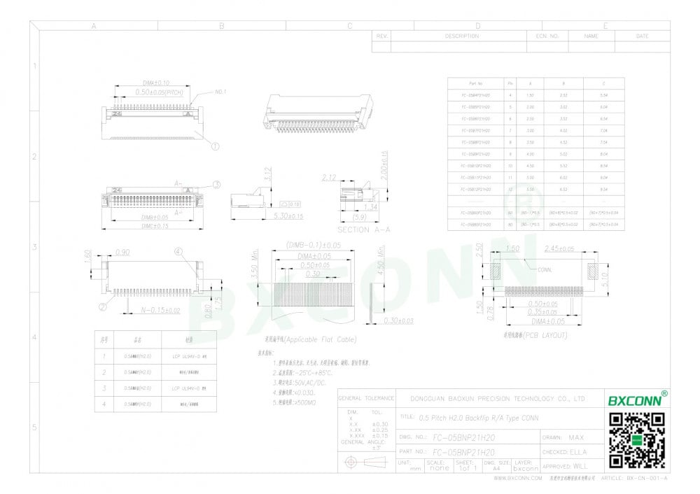 BXCONN FC-05B24P21H20 technical drawing preview