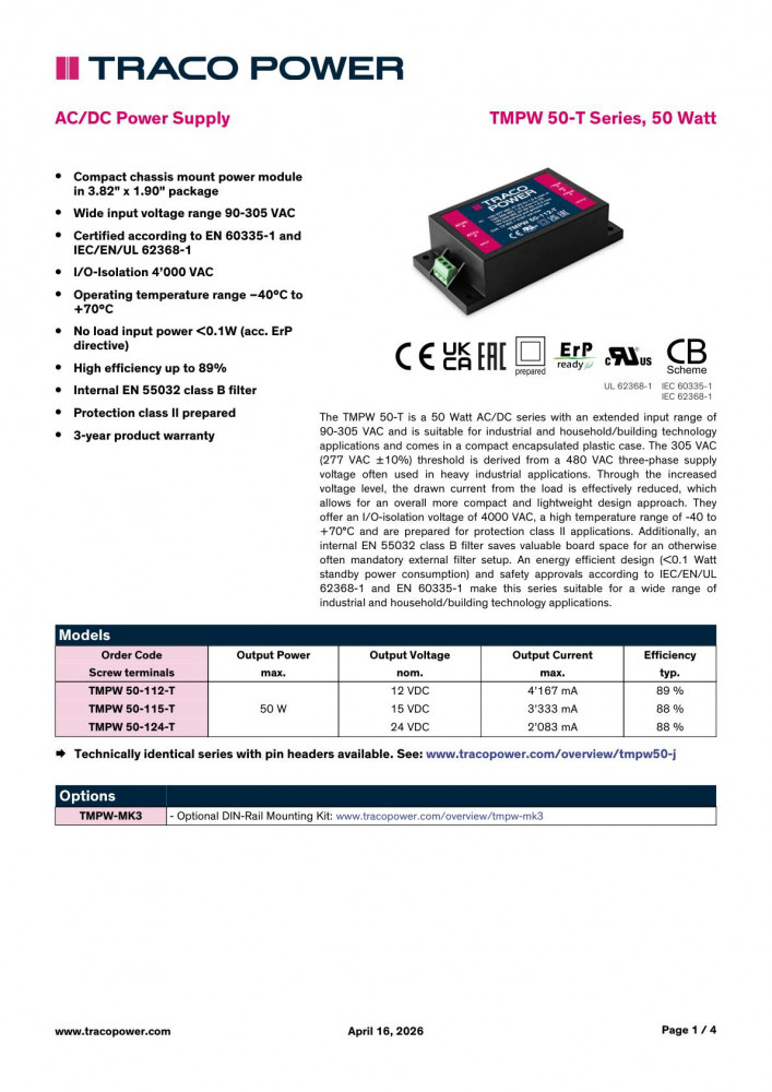 TMPW 50-T technical document, page 1