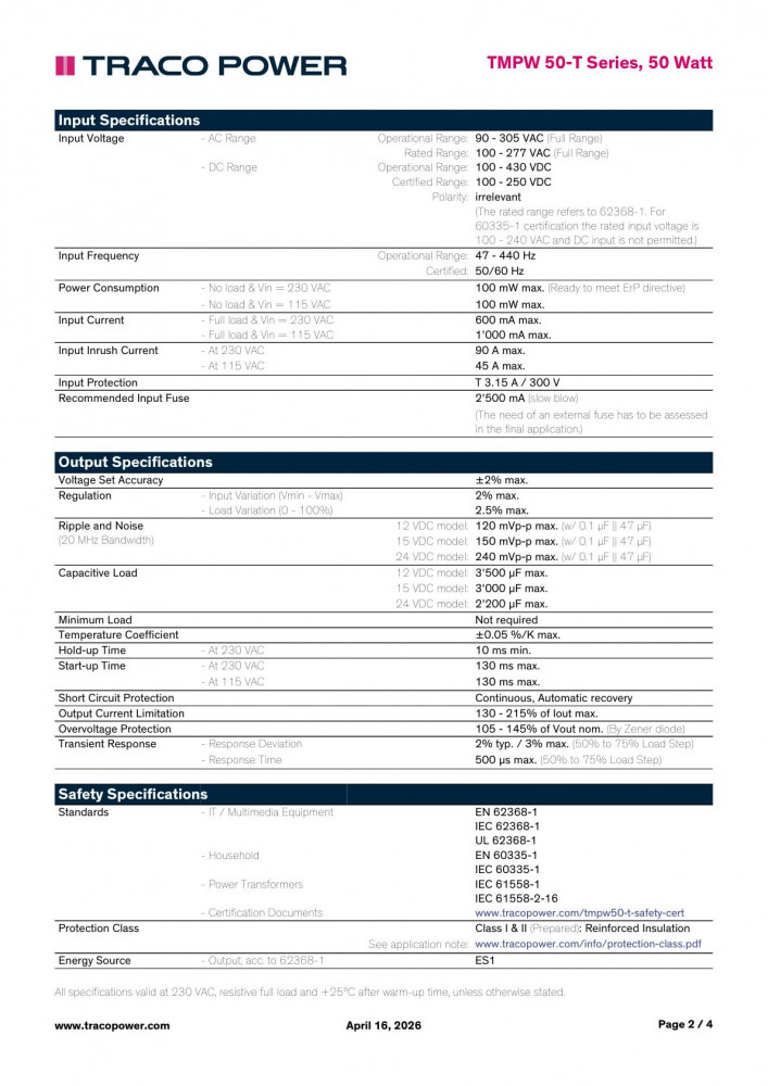 TMPW 50-T technical document, page 2